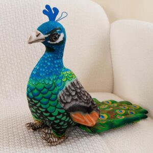 POPOTATO Realistic Peacock Plush -9.84'' Blue Peacock Stuffed Animal - Plushy and Squishy Pillow Toy - Cute Plushie Toys Gift for Boys and Girls