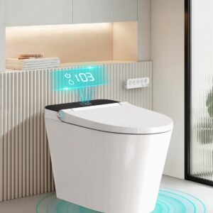 Smart Toilet with Built-in Tank & Bidet Auto Open/Close Foot Sensor Flush Dryer Heated Seat Soft Close Elongated One-Piece Design (ZY695A)