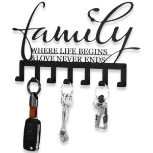 hicarer family key holder metal family key hooks decorative family key hanger black key rack wall mount key organizer with screws and anchors for keys hat kitchen entryway front door home decor