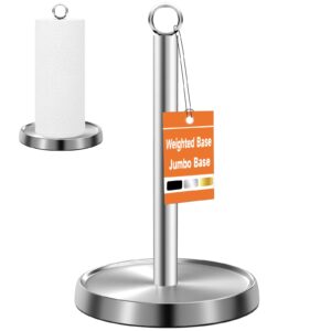 paper towel holder countertop, silver stainless steel paper towel holder for standard & jumbo rolls, paper towel holder stand with weighted anti-slip base for kitchen bathroom