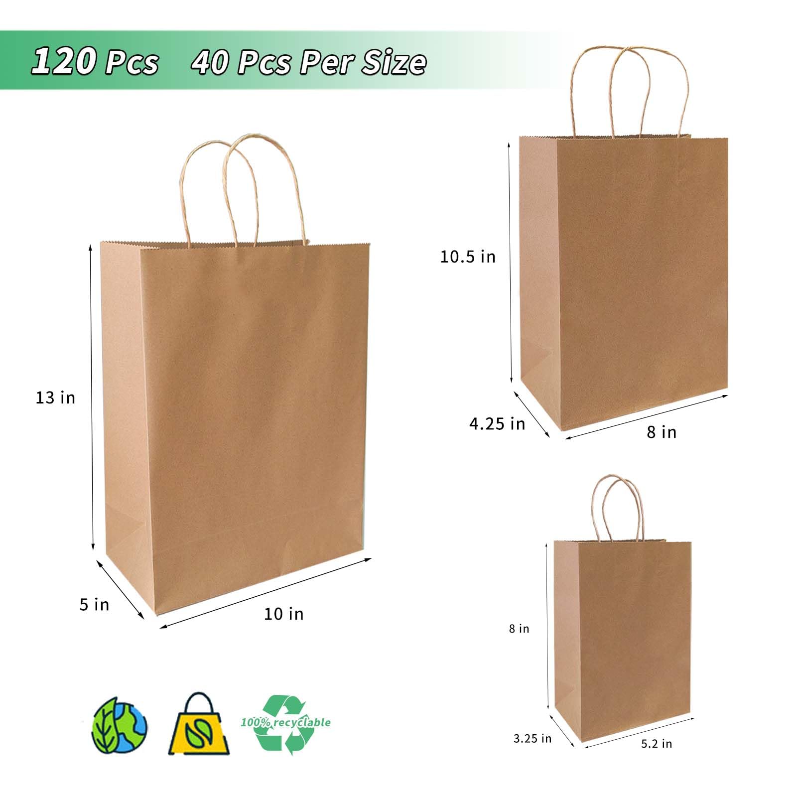 vanhel 120 pack Kraft Paper bags with Handles,Assorted Sizes Gift Bags Bulk Kraft Paper Bags, Weeding,Birthday, Favor,Party,Retail Merchandise Bags…