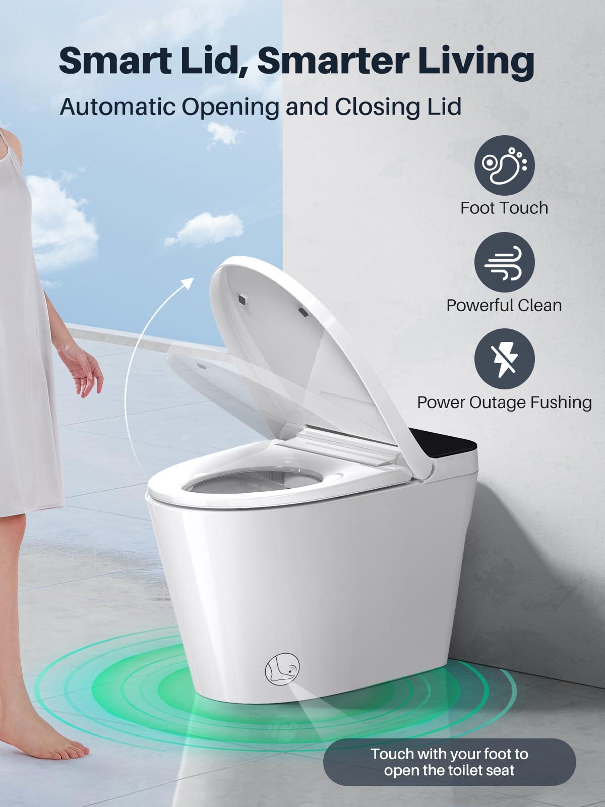 Smart Toilet with Built-in Tank & Bidet Auto Open/Close Foot Sensor Flush Dryer Heated Seat Soft Close Elongated One-Piece Design (ZY695A)