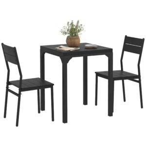 homcom 3 piece dining table set for 2, modern kitchen table and chairs, dining room set for breakfast nook, small space, apartment, space saving, black