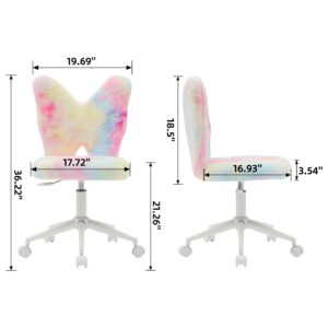 HONIFUR Kids Desk Chair, Adjustable Comfy Swivel Computer Chair with Wheels for Kids & Fuzzy Butterfly Shaped Back, Cute Girls Students Vanity Chair for Bedroom/Study