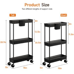 Sevenblue 2 Pack Slim Storage Rolling Cart with Wheels, 4 Tier Rolling Cart Bathroom Organizers and Storage, Utility Cart for Laundry Room Organization, Bathroom and Kitchen Narrow Places, Black