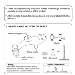 WOHPNLE Toilet Bidet Attachment, Dual Nozzle Single Cold Water Toilet Bidet Sprayer Nonelectric Toilet Attachment for Bathroom(EU (3/8))