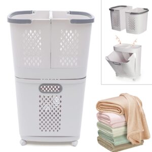 3 Tier Laundry Basket Organizer with Wheels 3 Layers for Clothes Storage for Bathroom Living Room Bedroom Clothes Hamper Freestanding