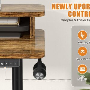 Flycity Electric Standing Desk with Dual Monitor Stand, Height Adjustable Desk Sit Stand Desk with Memory Controller, Casters & 2 Hooks, Low Noise Home Office Desk (Rustic Brown, 48" x 24")