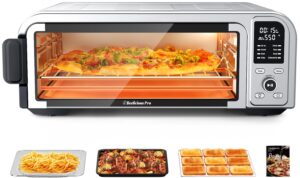 beelicous pro 19qt digital 8-in-1 air fryer toaster oven, 550°f flavor-lock tech, flip up & away capability, 40+ recipes, airfryer countertop oven combo, 4 accessories, fit 13" pizza, stainless steel