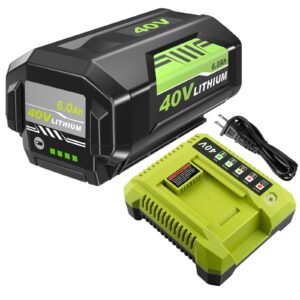 nyveyoo upgraded 6000mah replacement op4026 battery + op401 charger for ryobi 40v battery 6ah and charger combo compatible with ryobi 40 volt battery op40602 op40501 op40401 op4050a op4040 op4030