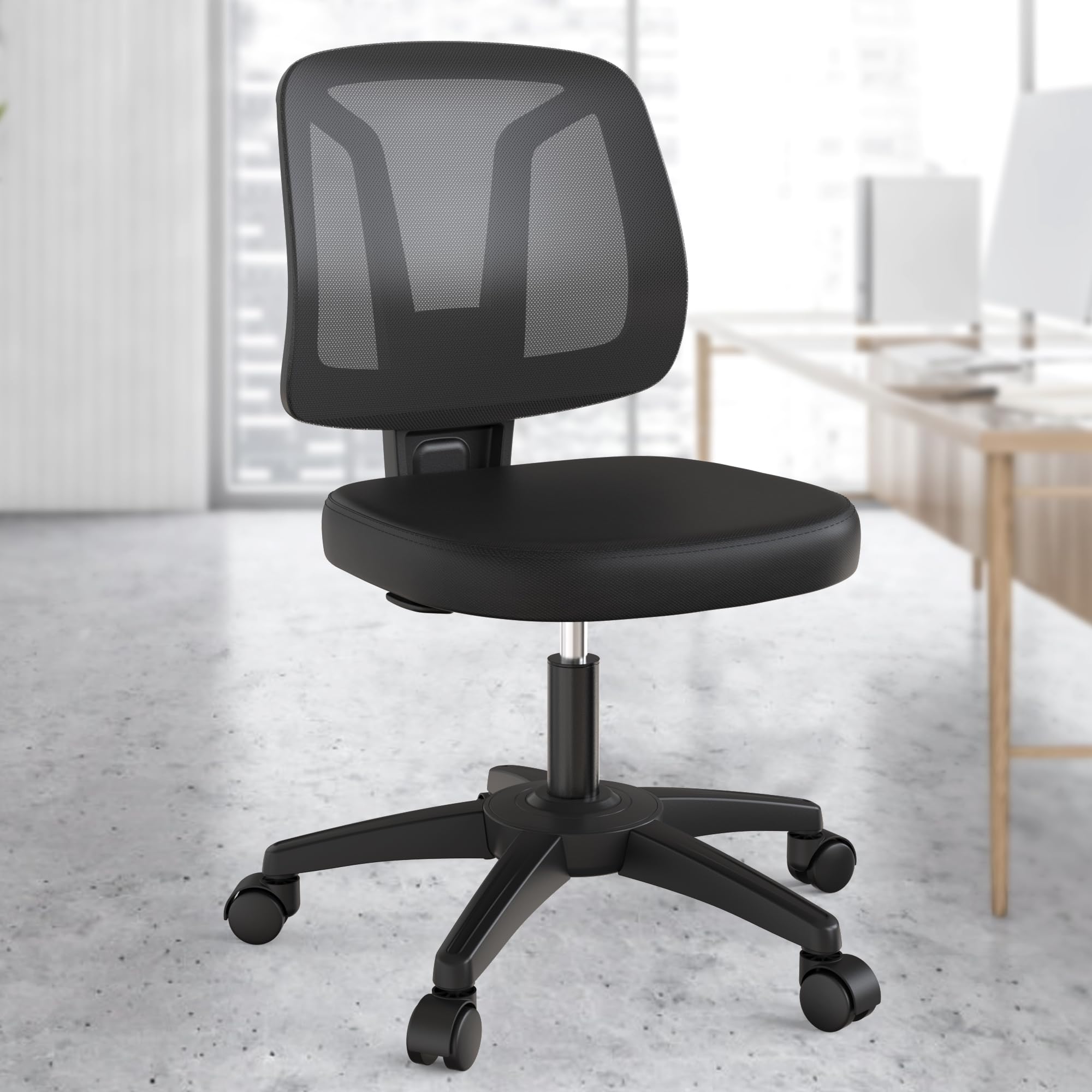 KIZECK Armless Swivel Computer Office Desk Task Chair with Rolling Wheels for Home Study and Work, Mesh Back, Black