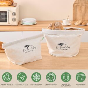 LOHONER Bread Bags for Homemade Bread - 2 Pack Reusable Sourdough Bread Bags, Linen and Cotton Homemade Bread Storage with Plastic Lined