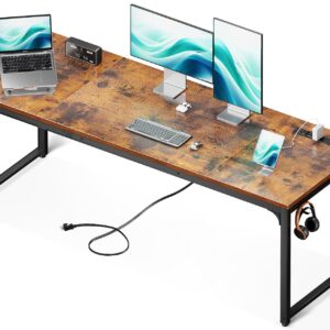 Coleshome 71 Inch Computer Desk with USB Ports, Large Office Desk, Long Study Student Writing Desk, Rustic Brown