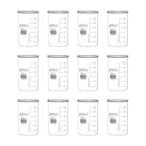 eisco 12pk tall form beakers without spout, 150ml - graduated - borosilicate glass - berzelius beaker