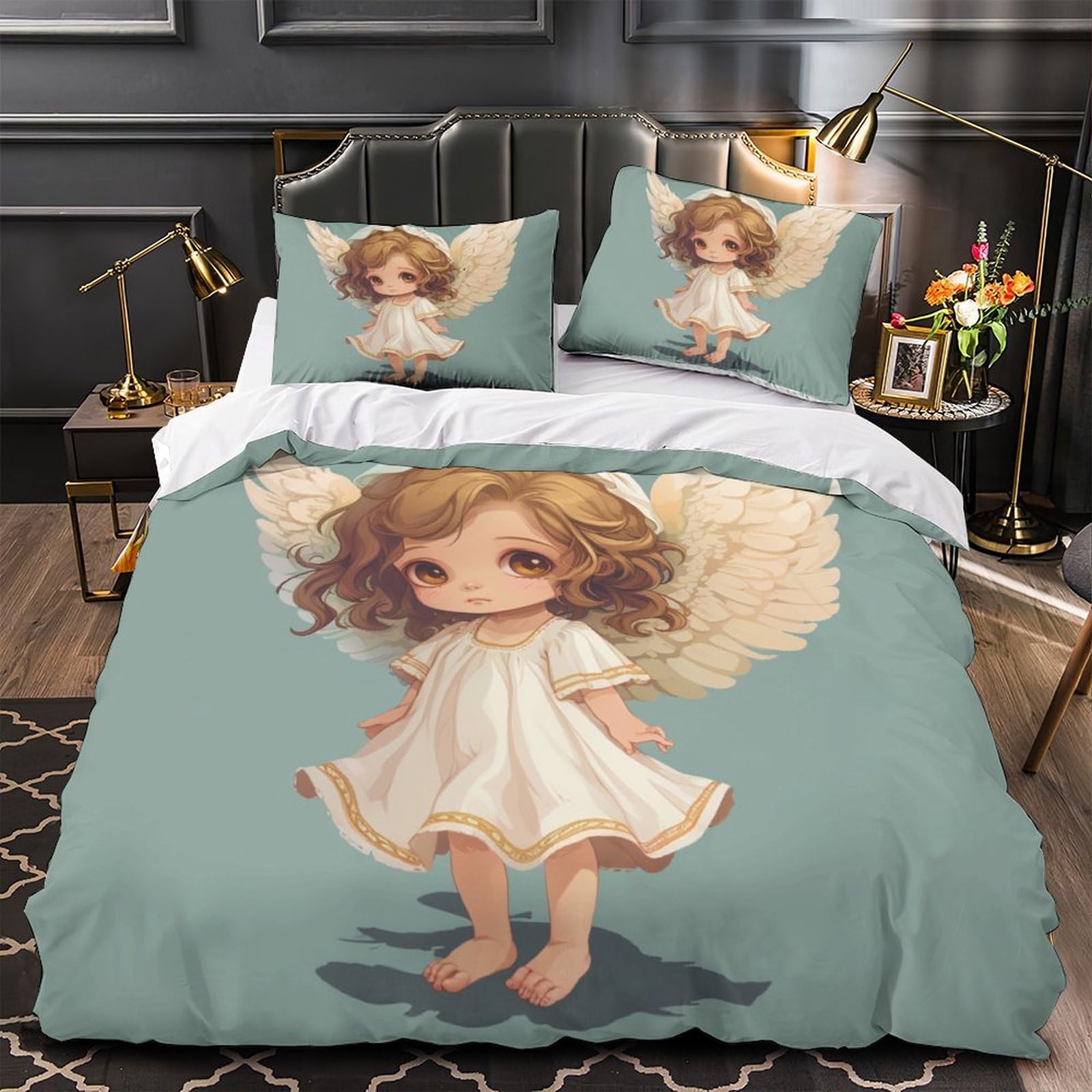 SorEci Angel with Wings Comforter Covers 3D Printed Cute Style Duvet Cover Quilt Cover Bedding Set Microfiber for Childrens and Adults with Pillowcases 3 Pieces with Zipper Closure Queen（228x228cm）