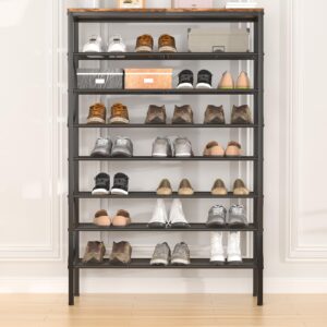 MILEFA 8 Tiers Shoe Storage Organizer, Large Capacity Shoe Shelf Holds 32 Pairs of Shoes, Durable and Stable, Adjustable Metal Shelf Stackable Shoe Shelf for Entryway, Hallway, Living Room, Closet