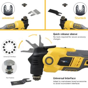 NEWONE Oscillating Tool Compatible with De-Walt 20V Battery Anti-vibration Oscillating Multi-Tool Kit with 3.6° Oscillation Angle,6 Variable Speed,16-piece Electric Multitool Blades,Box