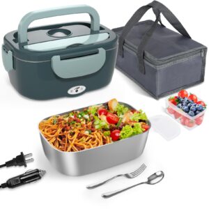 monteka electric lunch box food heater - leakproof portable food warmer heated lunch box for adults for car/home/truck with 1.5l removable stainless steel container, 12v/24v/110v