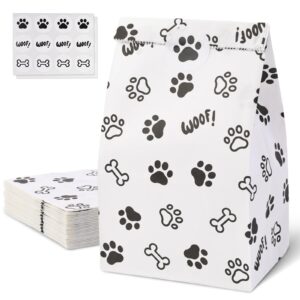 vgoodall 24pcs paw print treat bags, 4.7"x 3.1"x 8.7" puppy dog paw print gift bags black white dog paw party favors bags for girl boy baby shower birthday party