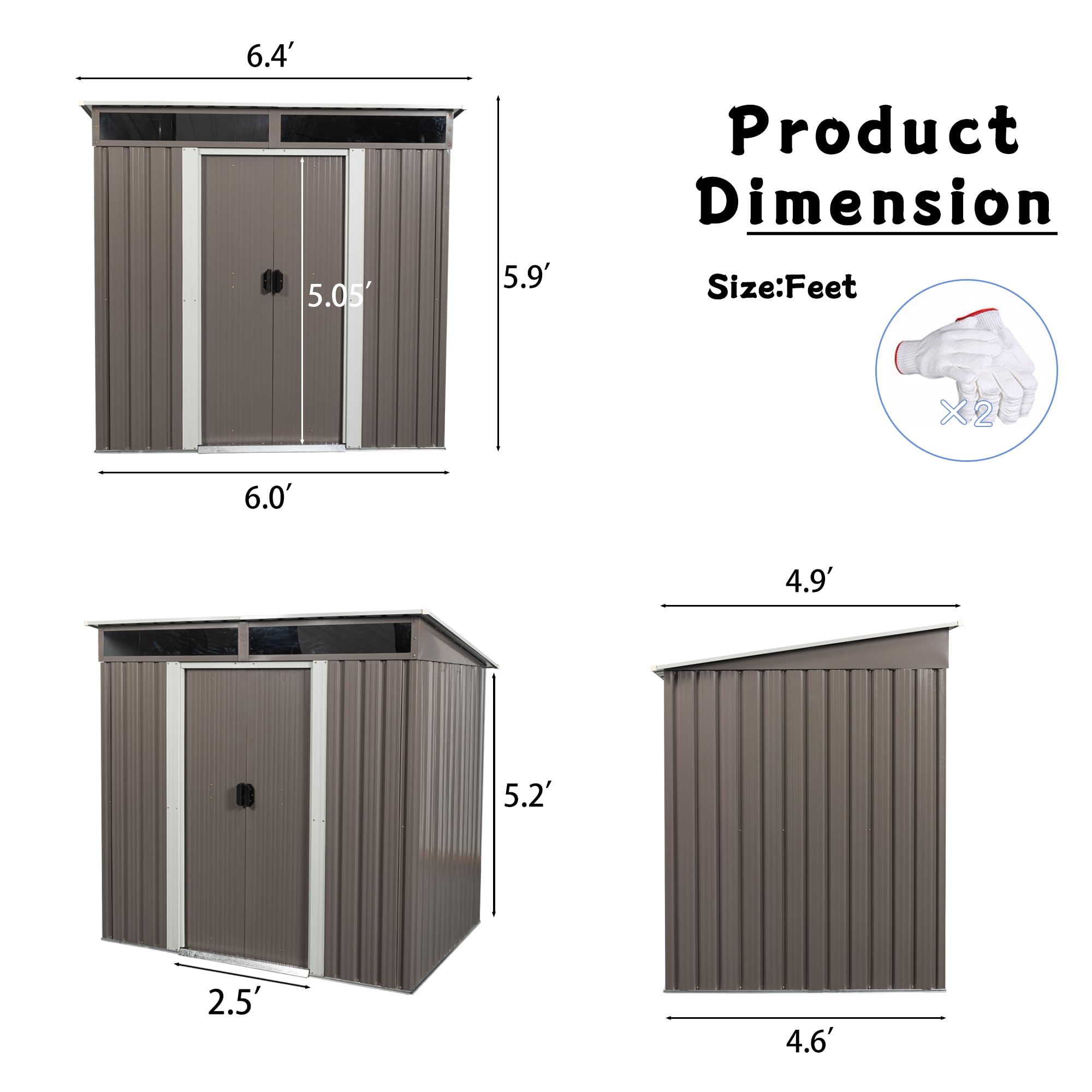 ACQCA 6 x 5 FT Outdoor Storage Shed with Punched Vents,Heavy Duty Metal Shed w/Sliding Doors & Padlock,Large Waterproof Tool Sheds for Garden,Backyard,Lawn,Easy Assembly,Grey