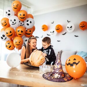 Adeyoo Halloween Balloons,60Pcs Ghost Balloons Scary Pumpkin Balloons 12 Inches Latex Balloons Orange and White Balloons 6 Styles Spooky Balloons for Halloween Theme Birthday Party Decorations