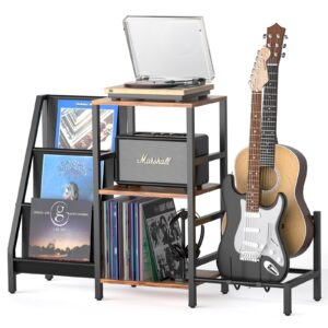 coco bird record player stand,record player table with record storage 200 albums,guitar stand for acoustic guitar、 electric guitar、 bass with turntable stand,record stand for music room & living room