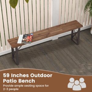 Tangkula 2 Pack Acacia Wood Outdoor Bench, 59 Inches Patio Bench with Metal Frame, 800 LBS Max Load, Backless Patio Benches for Outdoors, Porch, Garden Backyard, Park