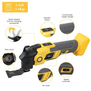 NEWONE Oscillating Tool Compatible with De-Walt 20V Battery Anti-vibration Oscillating Multi-Tool Kit with 3.6° Oscillation Angle,6 Variable Speed,16-piece Electric Multitool Blades,Box