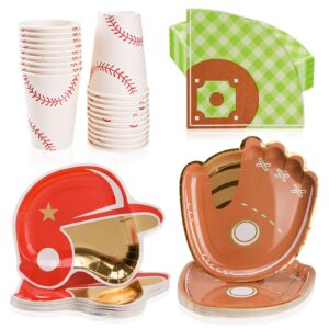 lingringdcy 125 pieces baseball party decoration tableware set baseball field disposable napkins plates and cups for baseball theme baby shower birthday party supplies, serves 25