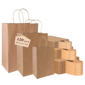 vanhel 120 pack kraft paper bags with handles,assorted sizes gift bags bulk kraft paper bags, weeding,birthday, favor,party,retail merchandise bags…