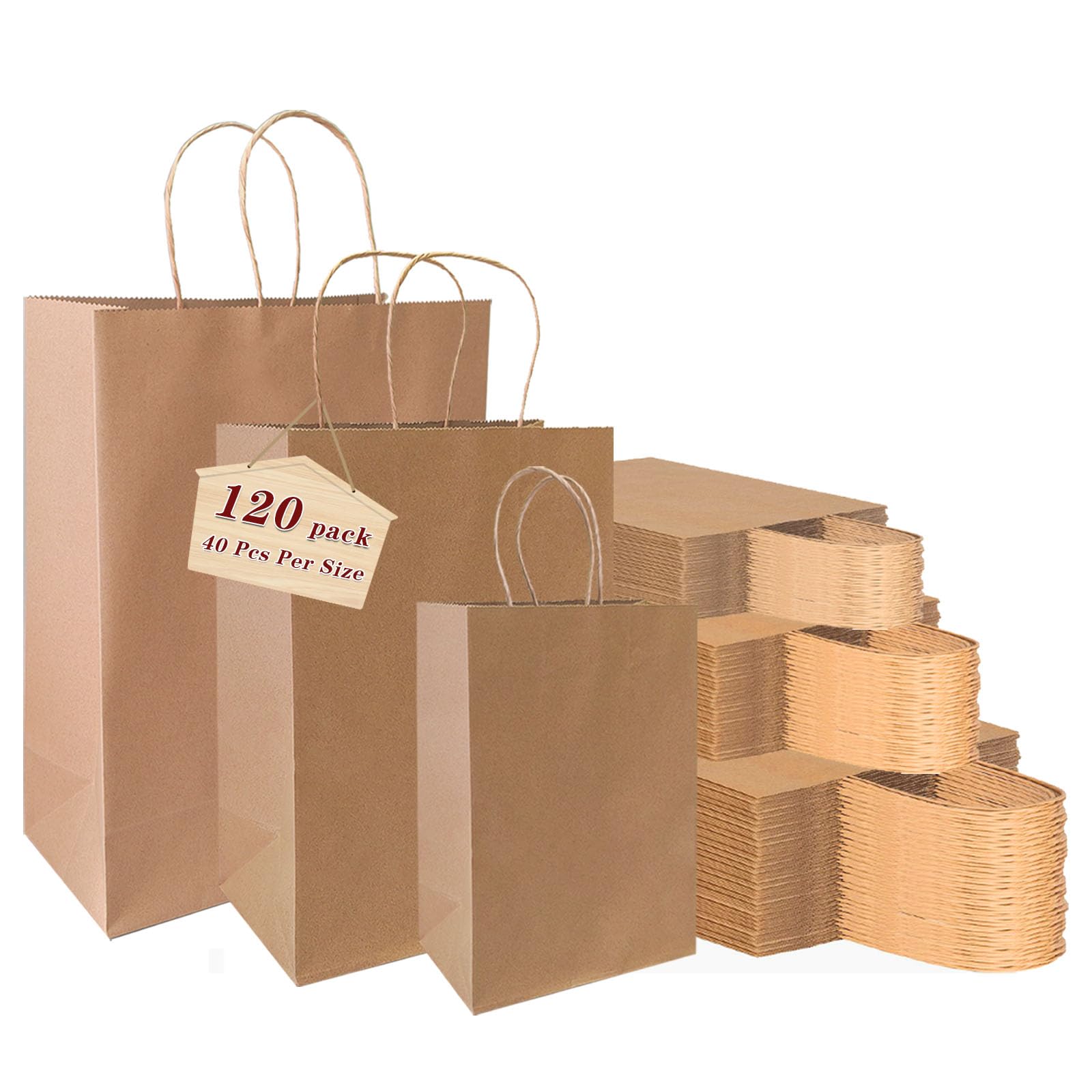 vanhel 120 pack Kraft Paper bags with Handles,Assorted Sizes Gift Bags Bulk Kraft Paper Bags, Weeding,Birthday, Favor,Party,Retail Merchandise Bags…