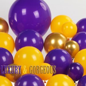 Royal Purple and Gold Balloon Garland Arch Kit 132Pcs with lemon Yellow balloons for Halloween Birthday Graduation Prom Basketball Sport Theme Party Decorations