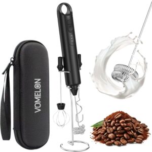 rechargeable milk frother handheld 3 speed coffee foamer [3 whisk] electric drink mixer for latte, cappuccino, coffee, eggs, hot chocolate, protein black