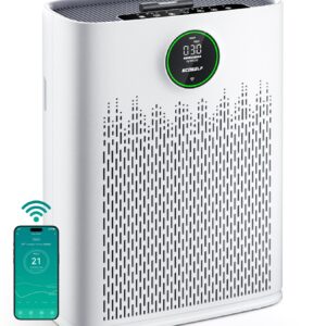 ECOSELF Smart Air Purifier for Home Large Rooms, with WiFi Control, Smart Mode, AQI Display, 22dB Sleep Mode & Aromatherapy, Covers Up to 1295 Ft² with 2X-Power Filtration, HAP603, Bright White