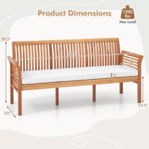 Tangkula Patio 3-Seat Wood Bench, 62.5 Inches Long Acacia Bench with Soft Seat Cushions, Ergonomic Backrest & Armrests, Outdoor Bench Seat for Balcony, Porch, Garden (Off White)