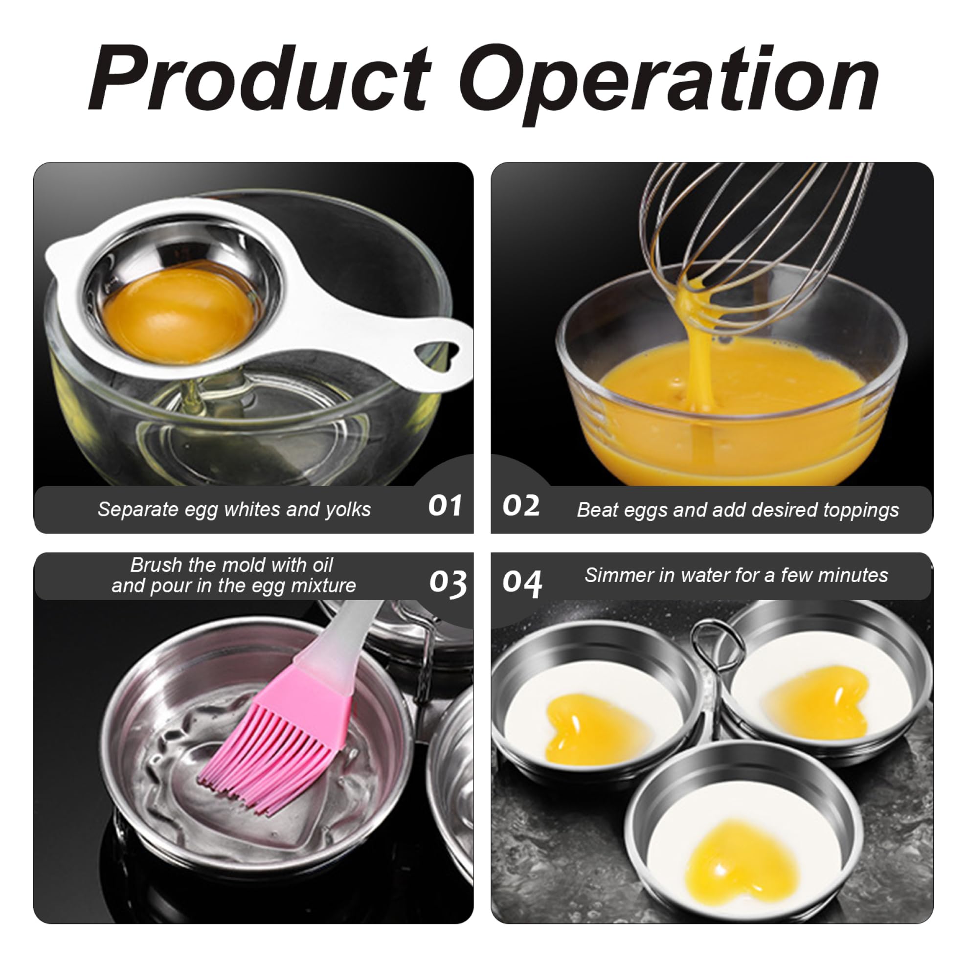 Stainless Steel Egg Poacher, 3-Cup Poached Egg Cooker, Nonstick Egg Poacher Cups, Egg Poaching Pan with Rack and Anti-Scalding Handle for Microwave Oven Stovetop, Heart-shape, Egg Poacher Pan