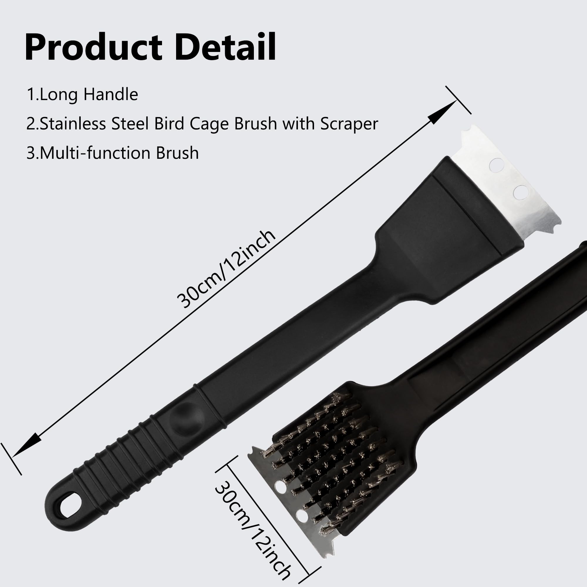 Evenpop Bird Cage Brush, Stainless Steel Long Handle Bird Droppings Cleaning Brush with Scraper, Bird Cage Cleaner for Cleaning Bird Parrot Pet Cages Kennels Perches Birdcage Accessory