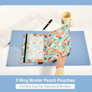 Watercolor Floral Flowers Pencil Pouch for 3 Ring Binder Pencil Bag Bags with Zipper Clear Pencil Case Pouch Cute Pen Pencil Pouch Cases for College Kit Office Supplies 2 Pack