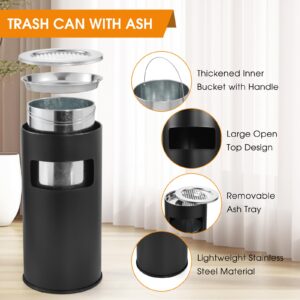 Hiteemer Outdoor Trash Can with Lid Round, Stainless Steel Garbage Can Waste Bin with Removable Inner Barrel Dome for Indoor,Home,Office,Restaurant,Patio,Garden,Kitchen(Black)