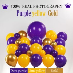 Royal Purple and Gold Balloon Garland Arch Kit 132Pcs with lemon Yellow balloons for Halloween Birthday Graduation Prom Basketball Sport Theme Party Decorations