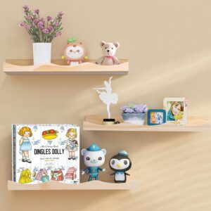 AZSKY Floating Bookshelf for Kids, Picture Ledge Shelf for Wall Decor and Storage 16 Inches Nursery Book Shelves Set 3, Baby Book Shelf for Kids Room Decor(Natural Wood) (Natural, 16Inch)