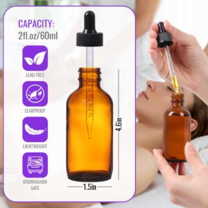 AuroTrends Amber Dropper Bottle 2 oz 24Pack, Glass Tincture Bottles with Dropper - Amber Glass Dropper Bottle 2 oz with Funnel/Stickers/Plastic Graduated Pipette (2fl.oz, Set of 24)