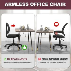 KIZECK Armless Swivel Computer Office Desk Task Chair with Rolling Wheels for Home Study and Work, Mesh Back, Black