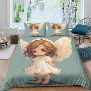 soreci angel with wings comforter covers 3d printed cute style duvet cover quilt cover bedding set microfiber for childrens and adults with pillowcases 3 pieces with zipper closure queen（228x228cm）