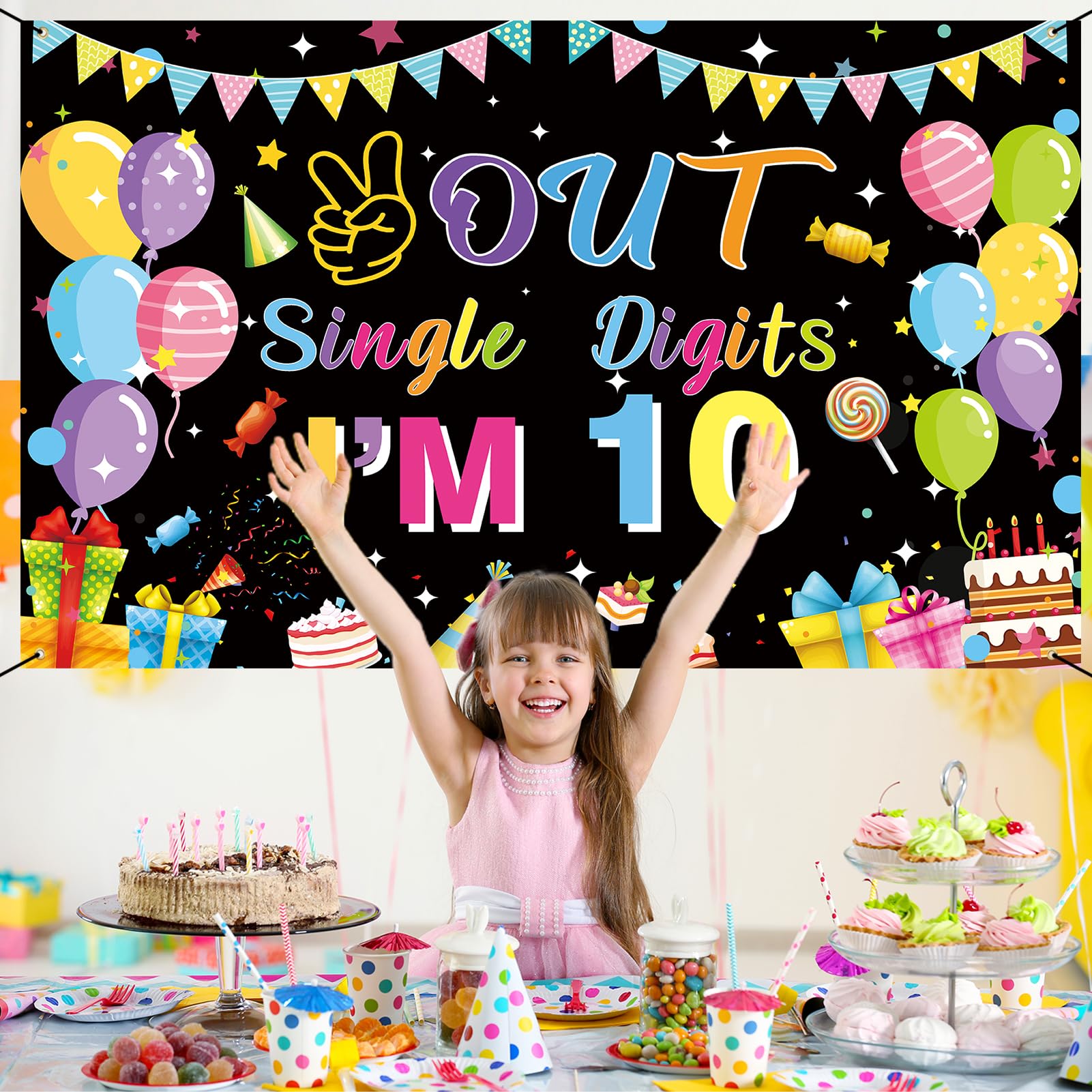 Holkcog 10th Birthday Decorations For Girls Boys,Happy 10th Birthday Backdrop Banner Double Digits Birthday Girl Decor 10 Year Old Birthday Party Background 10th Birthday Party Decorations Supply