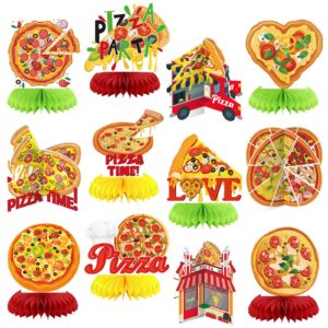 weekgrat 12 pcs pizza party honeycomb centerpieces decorations pizza birthday party favors table sign for birthday baby shower food party supplies