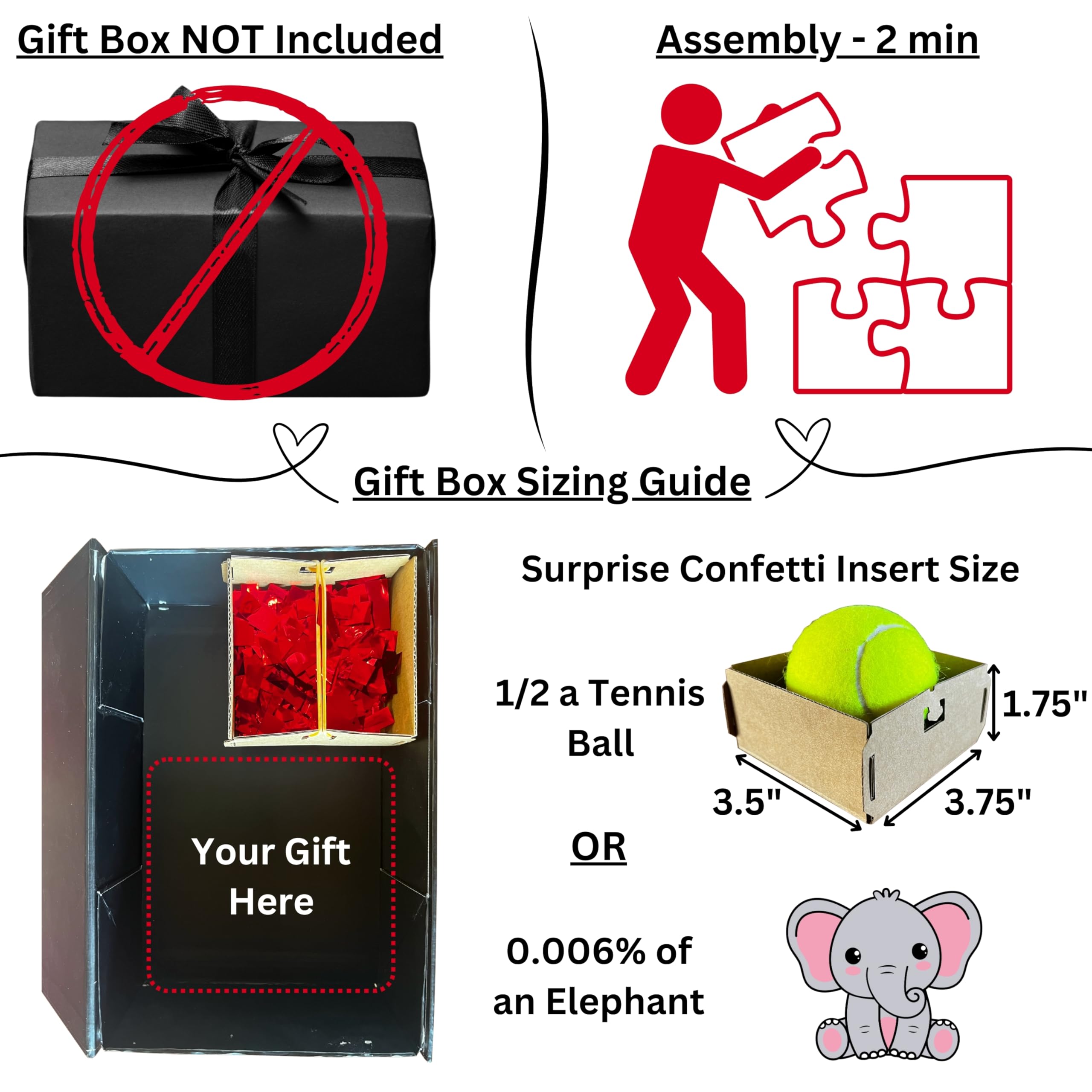 Razzle-Dazzle, Confetti Explosion Gift Box Insert 2pk Red (DIY). Show Them How Much You Cherish Them With Our Exploding Surprise Confetti Add-On. Christmas, Anniversary, Valentines, Birthday, Wedding