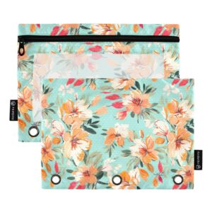 watercolor floral flowers pencil pouch for 3 ring binder pencil bag bags with zipper clear pencil case pouch cute pen pencil pouch cases for college kit office supplies 2 pack