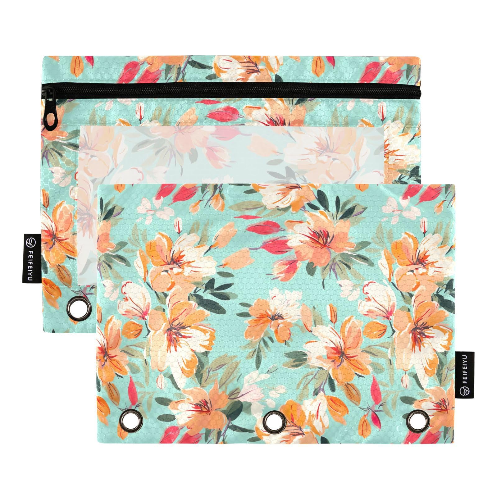 Watercolor Floral Flowers Pencil Pouch for 3 Ring Binder Pencil Bag Bags with Zipper Clear Pencil Case Pouch Cute Pen Pencil Pouch Cases for College Kit Office Supplies 2 Pack