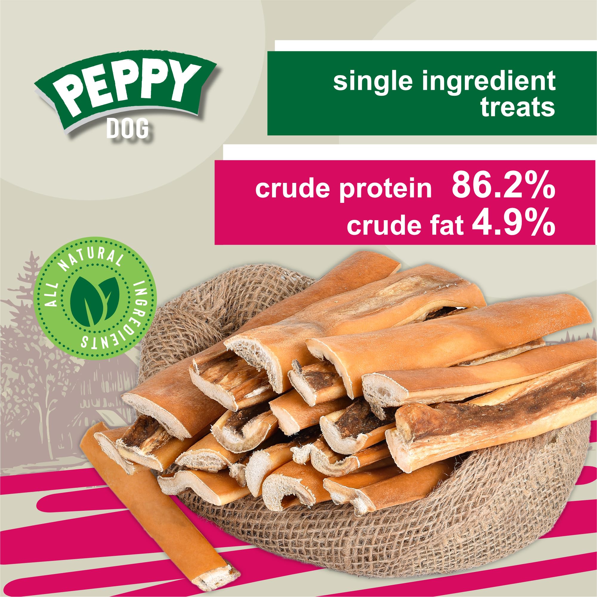 All Natural Beef Head Skin (20 Count, 2lb) | Collagen Sticks | No Hide Dog Chews | Made from Beef Head Skin | Beef Snack | No Rawhide Dog Treats | 100% Best Rawhide Alternative | Zero Chemicals